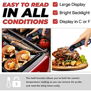 Kedoo Digital Meat Thermometers for Kitchen Cooking,Waterproof Instant Read Food Thermometer,Outdoor Cooking,Grilling Smoker,Deep Frying,Baking,BBQ_A2