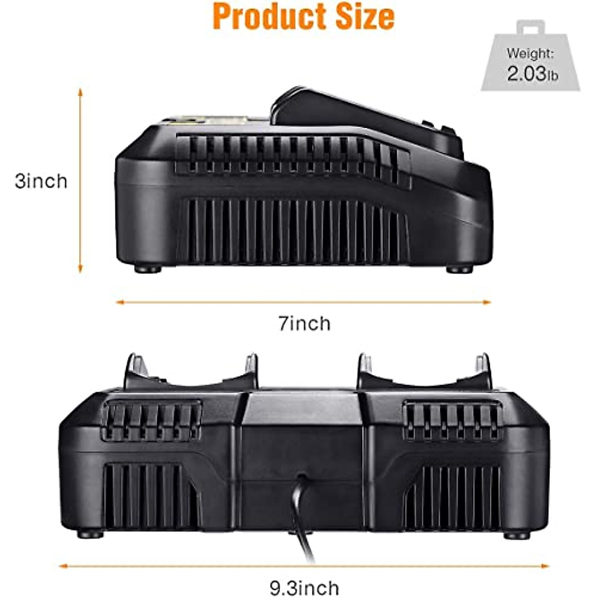 DCB102BP 2-Ports Battery Charger Replace for 12V/20V MAX Jobsite Charging Station DCB102 DCB101 DCB105 DCB112 DCB107 Lithium Battery DCB203 DCB204 DCB206 DCB606 Power Tools