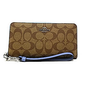 Coach Women's Long Zip Around Wallet In Signature Canvas (Khaki - Marble Blue)