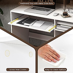 Giantex White Computer Desk with Hutch and Bookshelf, 43.5" Computer PC Table with Keyboard Tray & CPU Stand, Modern Writing Desk Workstation for Home Office