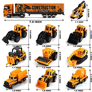 19 in 1 Construction Truck with Engineering Worker Toy Set, Mini Die-Cast Engine Car in Carrier Truck, Double Side Transport Vehicle Play for Child Kid Boy Girl Birthday Christmas Party Favors
