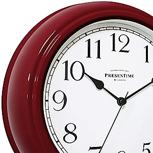 PresenTime & Co Chic Home Collection 10" Molly Clock, Silent No Ticking, Red Color