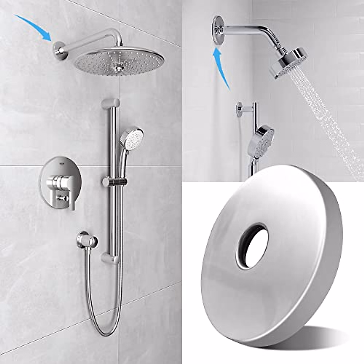 Shower Escutcheon Plate, Shower Flange Cover - Modern Shower Arm Flange 3.5” Extra Large | Universal Escutcheon Brushed Stainless Steel Replacement Cover Plate, Fits Standard 1/2" shower Pipes