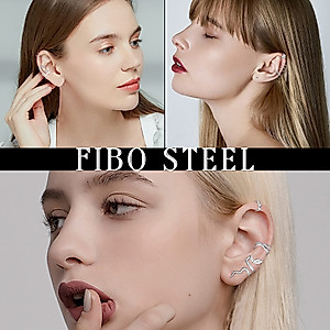 FIBO STEEL 20Pcs Ear Cuffs Earrings Set for Women Non-Piercing Dainty Cartilage Ear Clip On Wrap Earring Set Adjustable Silver Plated
