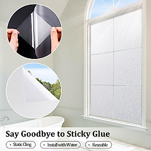 Coavas Window Privacy Film Frosted Window Glass Film Non-Adhesive Removable Bathroom Window Coverings Day and Night Privacy Heat UV Blocking Window Film for Home Office 35.4x78.7