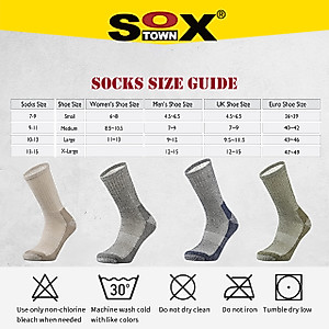 SOX TOWN Men's Merino Wool Cushion Crew Socks Moisture Wicking Control for Outdoor Hiking Work Boot Thermal Warm All Seasons(Black L)