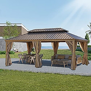 12x20FT Outdoor Permanent Hardtop Gazebo Canopy for Patio, Garden, Backyard - Alu Gazebo with Steel Canopy and Double-Roof Design