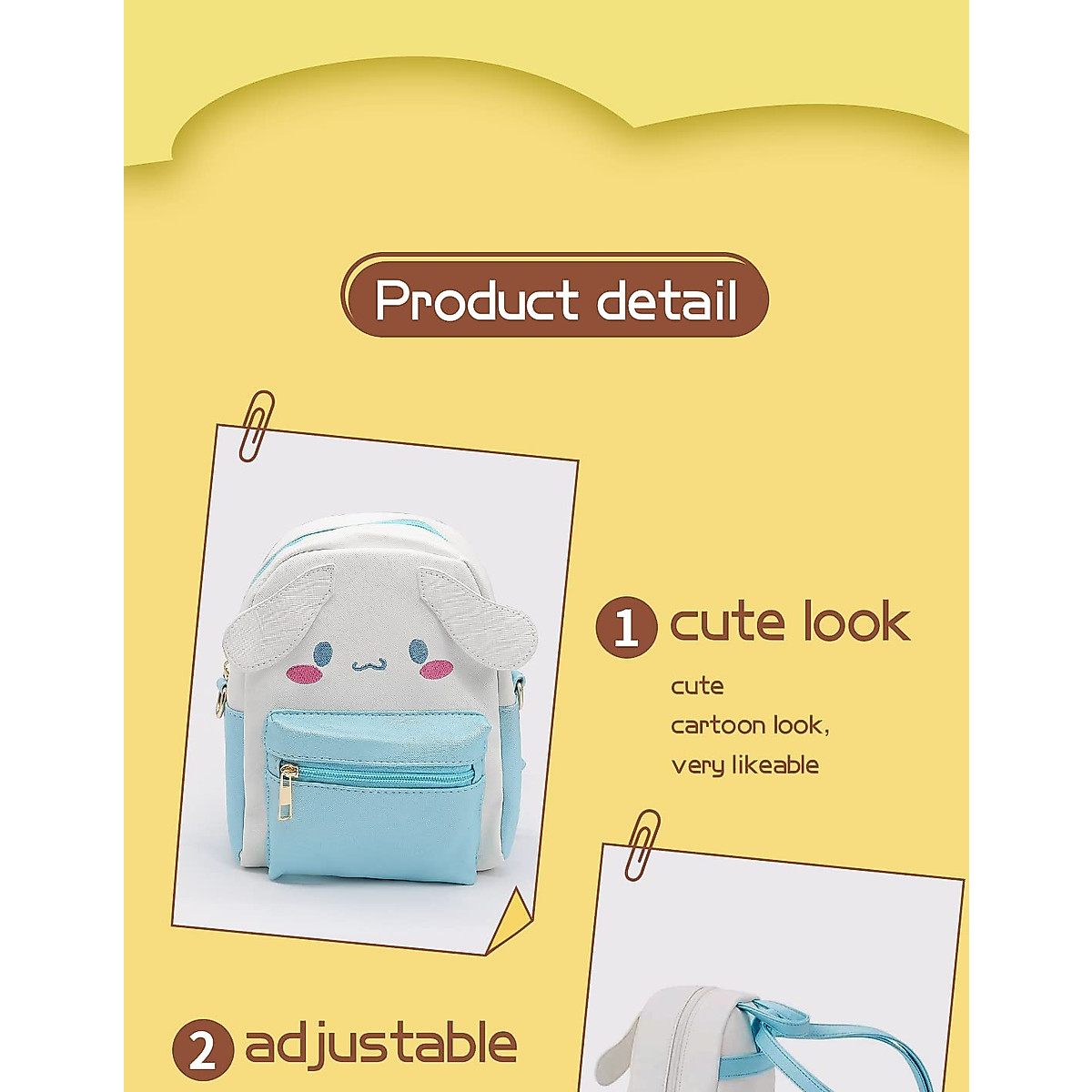 Girls Anime Kawaii Mini Backpack + Keychain Anime Cosplay Backpack Cute Doll Handbag Shoulder Bag(Blue)