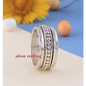 Hammered Solid 925 Sterling Silver Spinner Ring For Women - Designer Handmade Meditation Ring For Wedding - (8.5)