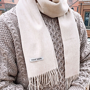 linişte 100% Pure Wool Scarf - Men and Women Winter Warm Soft Luxurious Solid Colors Gift Box Cream