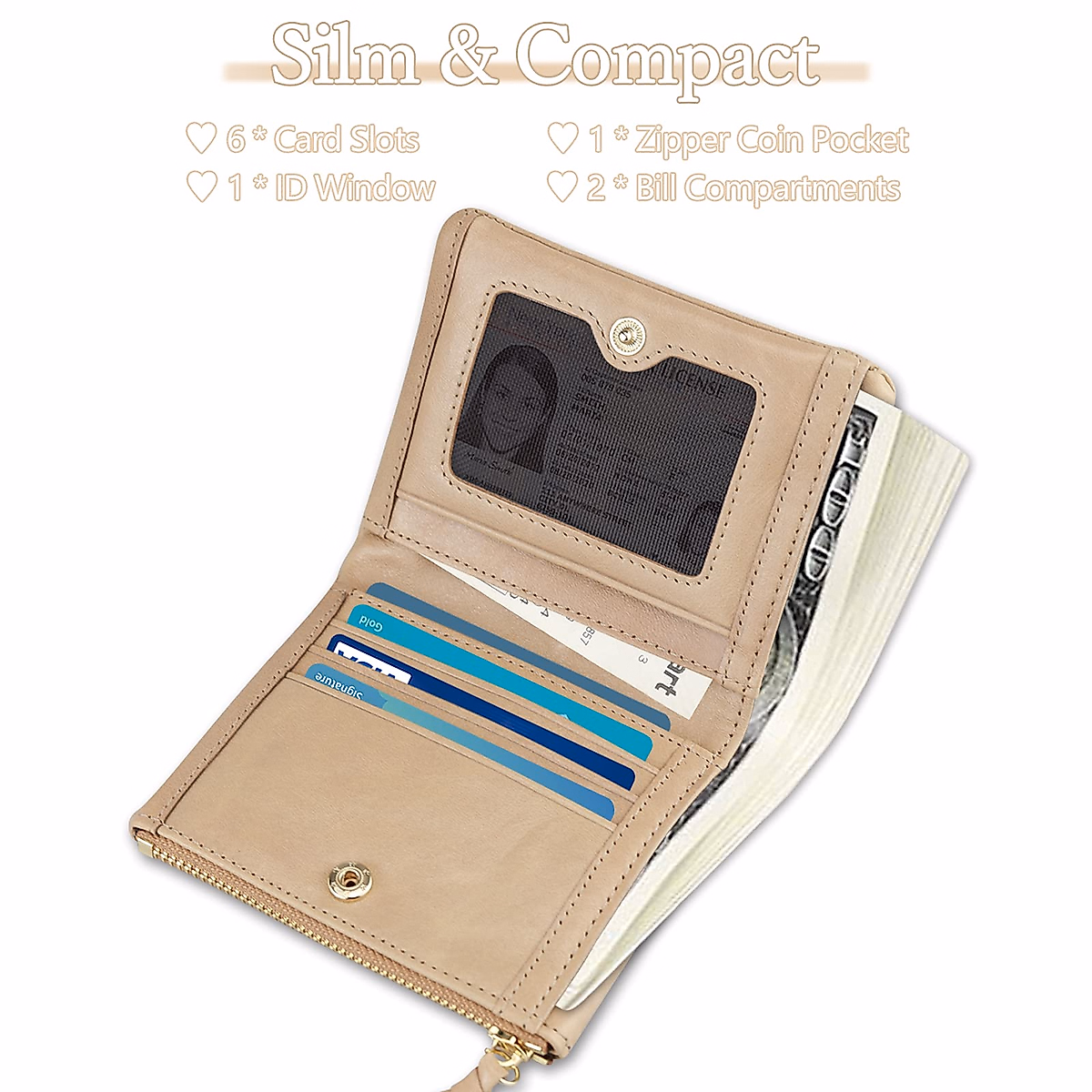 KITATU Wallet for Women Gift Genuine Leather Designer Bifold Luxury Minimalist Wallet Ladies Mini Purse with ID Window