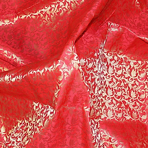 Red Brocade Art Silk Fabric Wedding Lehenga Skirt Solid Pattern Fabric for Sewing Crafting Home Decor by The Yard