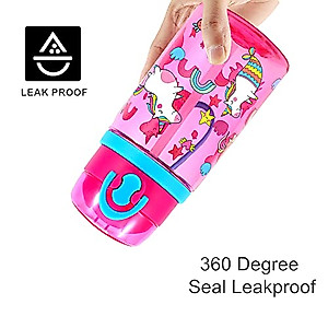 2 Pack Cute Water Bottles with Straw for Kids Girls Boys, BPA FREE Tritan & Leak Proof One Click Open Flip Top & Silicone Sipper & Secure Lock & Soft Carry Loop, 14oz / 400ml (Unicorn & Mermaid 2)