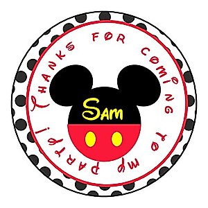 Red and Black Polka Dot Mouse Ears Stickers Personalized and Printed set of 24 Mouse Birthday