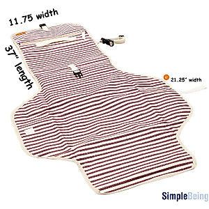 Simple Being Portable Changing Pad, Travel Diaper Canvas Clutch Mat, Diaper Bag Essential with Storage Pockets for Wipes and a Supportive Foam Head Pillow Padding (Red Stripe)