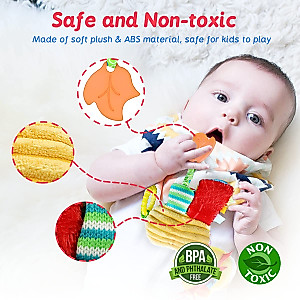 JERICETOY Baby Toy Plush Infant Toy with Musical Box Baby Carseat Toy Stroller Hanging Toy Development Toy with Rattles Crinkle Teether Magic Mirror, Stroller Clip-On Carseat Cot Crib Bed - Lion