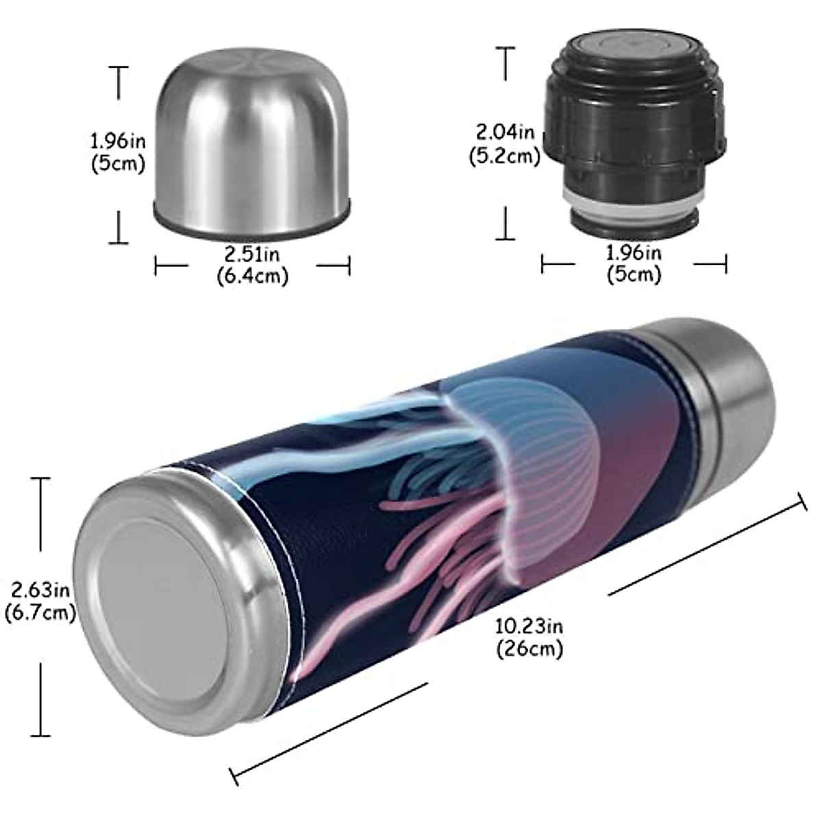 Stainless Steel Leather Vacuum Insulated Mug Jellyfish Thermos Water Bottle for Hot and Cold Drinks Kids Adults 16 Oz