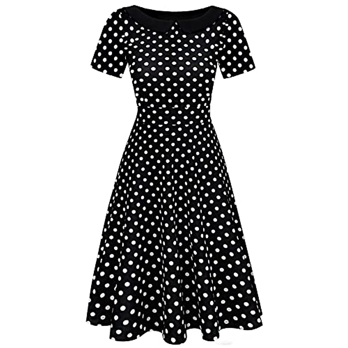 Work Dresses for Women Vintage Polka Dot Pockets Knee-Length Fit and Flare Summer A-Line Casual Peter Pan Collar Dresses 978 (Black Dot, L)