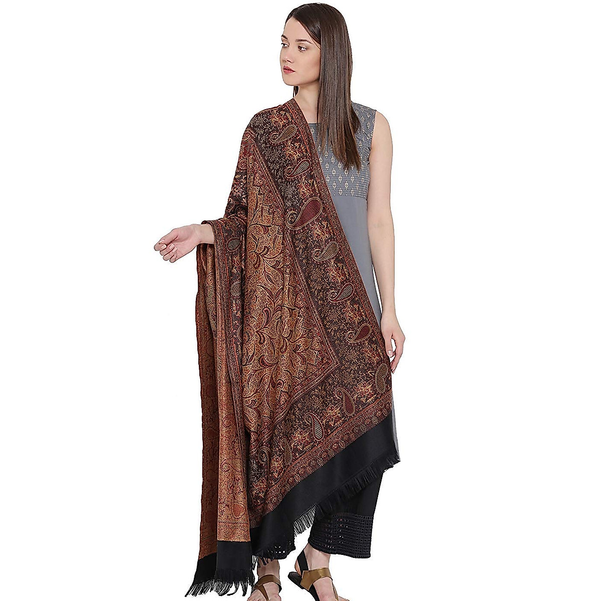 Weavers Villa Women's Pashmina Wool Blend Indian Handicraft Woven Shawls, Scarf, Wraps [Large Size: 40" X 80"]