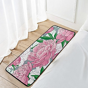 HUSSRITY Pink Peony Flowers Kitchen Rugs Cushioned Anti-Fatigue Comfort Floor Mat Non Slip Kitchen Mat Runner Rug for Sink Office Laundry (39"x20")