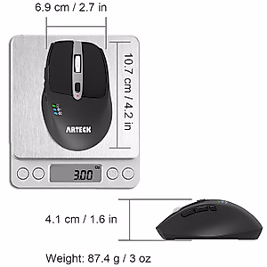 Arteck Wireless Bluetooth Mouse with Nano USB Receiver, Black, 4-Month Battery Life, Ergonomic Design
