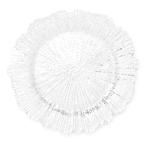 Ms Lovely Plastic Reef Charger Plates Glossy Finish - Set of 6 - Thick and Reusable - White