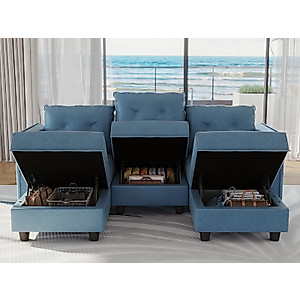 LLappuil Modular Sectional Sofa, Convertible U Shaped Couch with Storage, Faux Leather Fabric Waterproof Sectional Couch for Living Room, 86.2" Width, 5 Seat Modular Sofa, Navy Blue