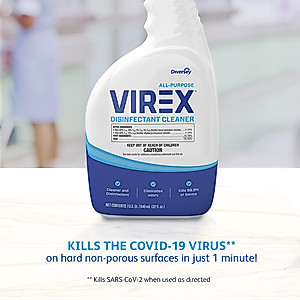 VIREX Diversey CBD540533 All Purpose Disinfectant Cleaner - Kills 99.9% of Germs and Eliminates Odors, Lemon Scent, Ready-to-Use, 32-Ounce (Pack of 8)