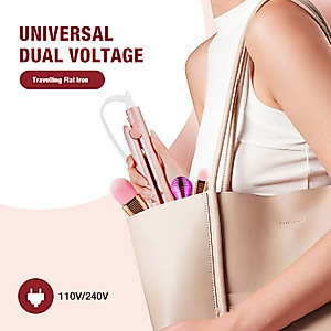 SUPRENT Hair Straightener 1 Inch Flat Iron- 2-in-1 Ceramic Straightens & Curls for Travel- Heats Up Fast- Hair Straightening Iron with 110-240V Dual Voltage and LCD Display- Pink