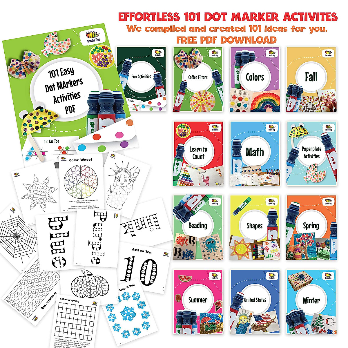 Dab and Dot Markers Set Of 8 Washable Paint Dauber/Markers/Dabbers For Learning Alphabets, Numbers, Math, Speech & Art Educational Activities In Preschool Kindergarten And Homeschool