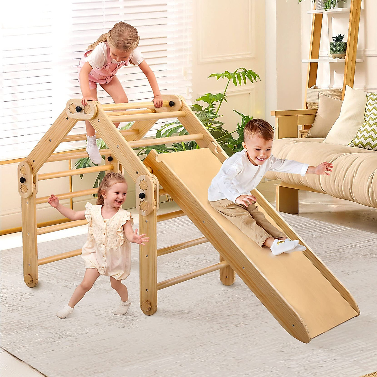 Dripex Pikler Triangle Set, X-Large Climbing Triangle with Reversible Ramp and More Than 20 Playing Modes, Premium Early Learning Montessori Climbing Toys for Toddler Kids