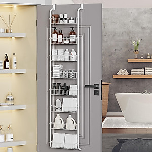 TIMEBAL Over the Door Pantry Organizer, 8-Tier Metal Hanging Rack with 8 Large Baskets, Rust Resistant, White