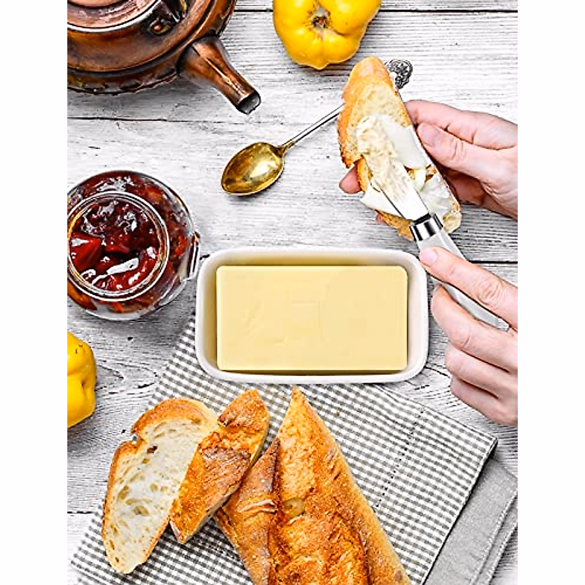 2 Pack Stainless Steel Butter Spreader Knife, Butter Knife with White Porcelain Handle, Cheese Butter Spreader Knives for Kitchen