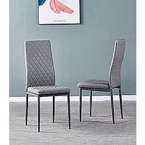 Tansole Dining Chair Set PU Leather Living Room Chair Modern Kitchen Armless Side Chair with Metal Legs for Restaurant Small Household (Grey, Set of 4)