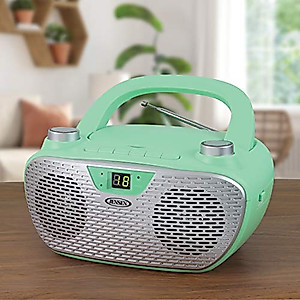 JENSEN CD-485-GR CD-485 1-Watt Portable Stereo CD Player with AM/FM Radio (Green)