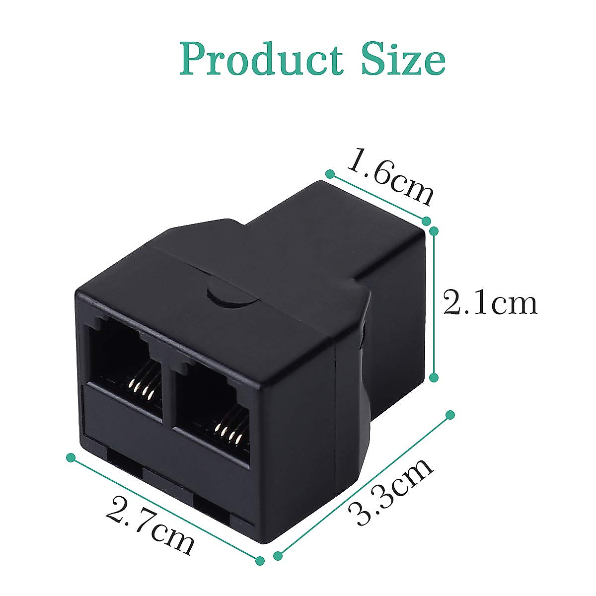 Phone Line Splitter,SHONCO Telephone Splitter, Phone Adapter Cable, with RJ11 6P4C Plugs, Suitable for Telephone, Fax Machine, 2 Pack Black