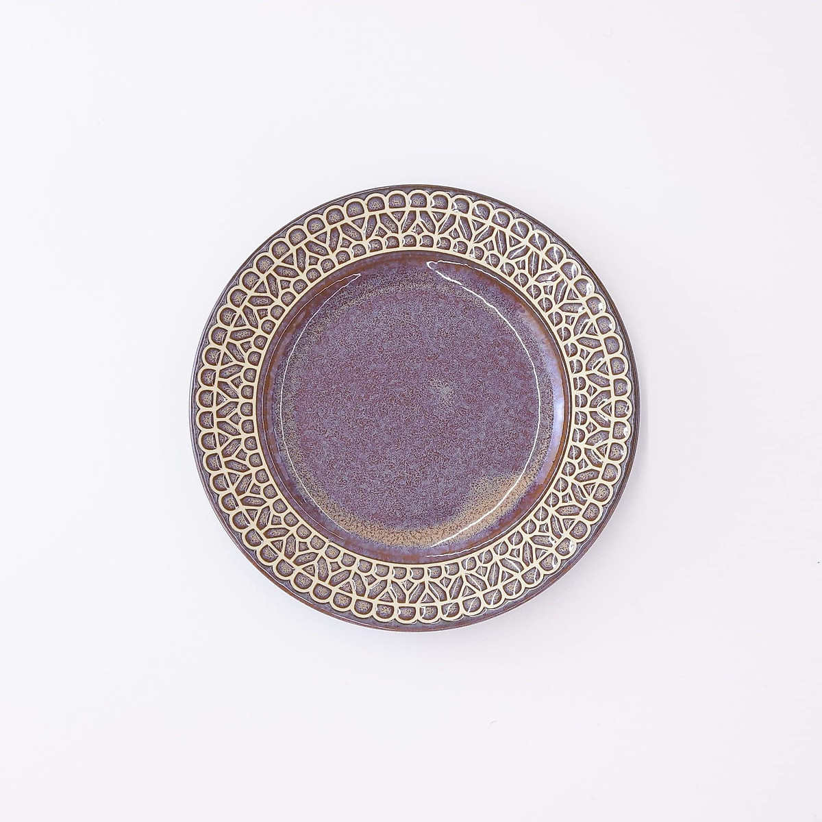 Product of Gifu Japan MIno Ware Serving Plate, Lace Rim 6.6" Plate, Brown, Japanese Ceramic Plate, Microwave/Dishwasher Safe