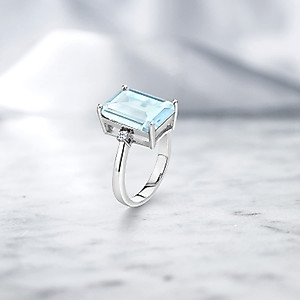 Gem Stone King 925 Sterling Silver Sky Blue Topaz and White Topaz Ring For Women (9.43 Cttw, Emerald Cut 14x10MM, Gemstone November Birthstone, Available In Size 5, 6, 7, 8, 9)
