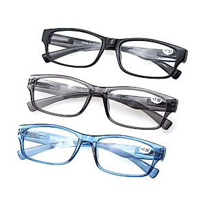 MODFANS 3 Pack Plastic Frame Spring Hinges Reading Glasses Vintage Quality Comfort for Men and Women +3.50