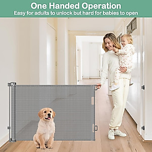 55 Inch Retractable Dog Gate Mesh Dog Gate Retractable Baby Gates for Stairs Outdoor Deck Gate Retractable Pet Gate for Dogs Indoor Toddler Gate Retractable Outdoor Gates for Deck Mesh Pet Gate (Gray)