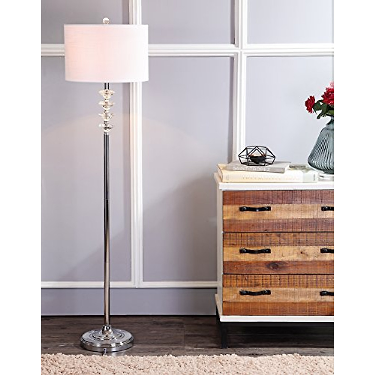 JONATHAN Y JYL1045A Mia 60.5" Crystal/Metal LED Floor Lamp Contemporary,Glam,Transitional for Bedrooms, Living Room, Office, Reading, Clear/Chrome