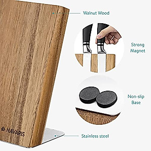 Navaris Wooden Magnetic Knife Holder - Universal Wood Magnetic Block & Organizer for Knives, Scissors, Utensils - Acacia, 9.1" x 8.9"
