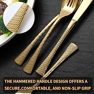Lemeya Hammered Gold Silverware Set for 4,Stainless Steel 20-Piece Modern Cutlery Set,Mirror Polished Heavy Duty Flatware Set Utensil Set,Knives Spoons and Forks Set,Dishwasher Safe