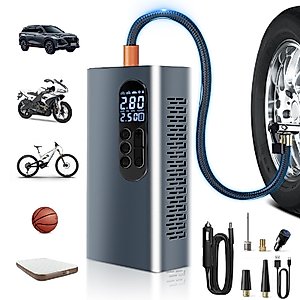 FEERNICH Tire Inflator Portable Air Compressor - Cordless Air Pump for Car Tires（DC 12V 150psi）with Display and Pressure Detection Function, Suitable for Cars, Bike, Ball, Motorcycle (silver gray)