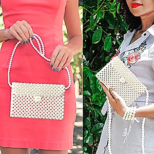 FUNDI White Pearl Purse Shoulder Bag for Women Purse Pearl Beaded Clutch Bag Crossbody Beaded Clutch Evening Bag for Prom Party Wedding Date