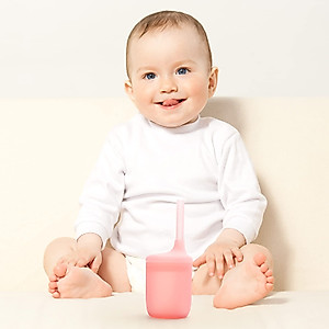 Mengdababy Straw Sippy Cup for Baby 6 Months+, Silicone Transition Sippy Cups for Toddler, Spill Proof See-thru Babies Cup, 100% Food Grade with No Fillers, BPA Free, Blue Pink