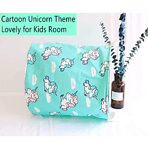 Large Laundry Storage Baskets, Unicorn Kids Baby Hampers, Canvas Home Organizer Containers for Girls, Kids Toys, Baby Clothing, Teal Blue