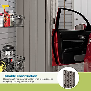 Suncast Base Resin Construction Storage-36 Garage Organizer with Shelving Holds up to 75 lbs. -Platinum Doors & Slate Top Storage Cabinet, Silver