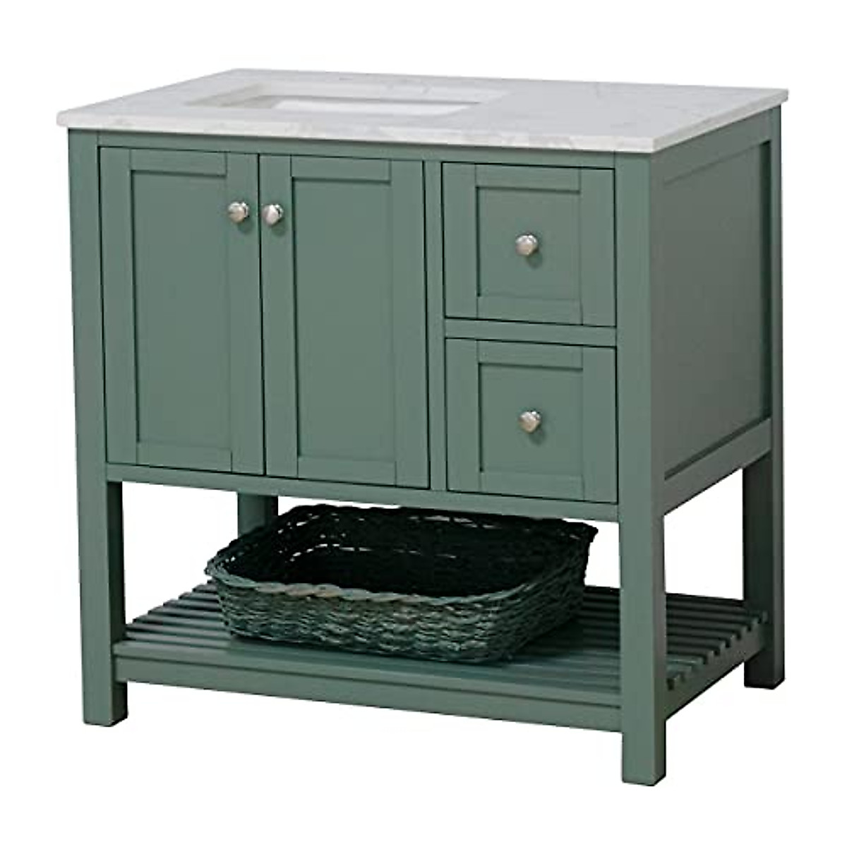 Kitchen Bath Collection 36-inch Bathroom Vanity: Engineered Carrara/Sage Green (Fully Assembled, Includes Sink, Furniture-Grade Construction, Soft-Close Hinges)