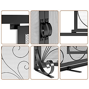 Fire Beauty Fireplace Screen with Doors, Handcrafted Solid Steel, Heavy Duty Metal Mesh, Powder Coat Finish, Spark Guard